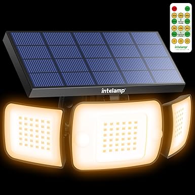intelamp Solar Flood Lights Outdoor Waterproof, 6000mAh 1200LM Solar ...