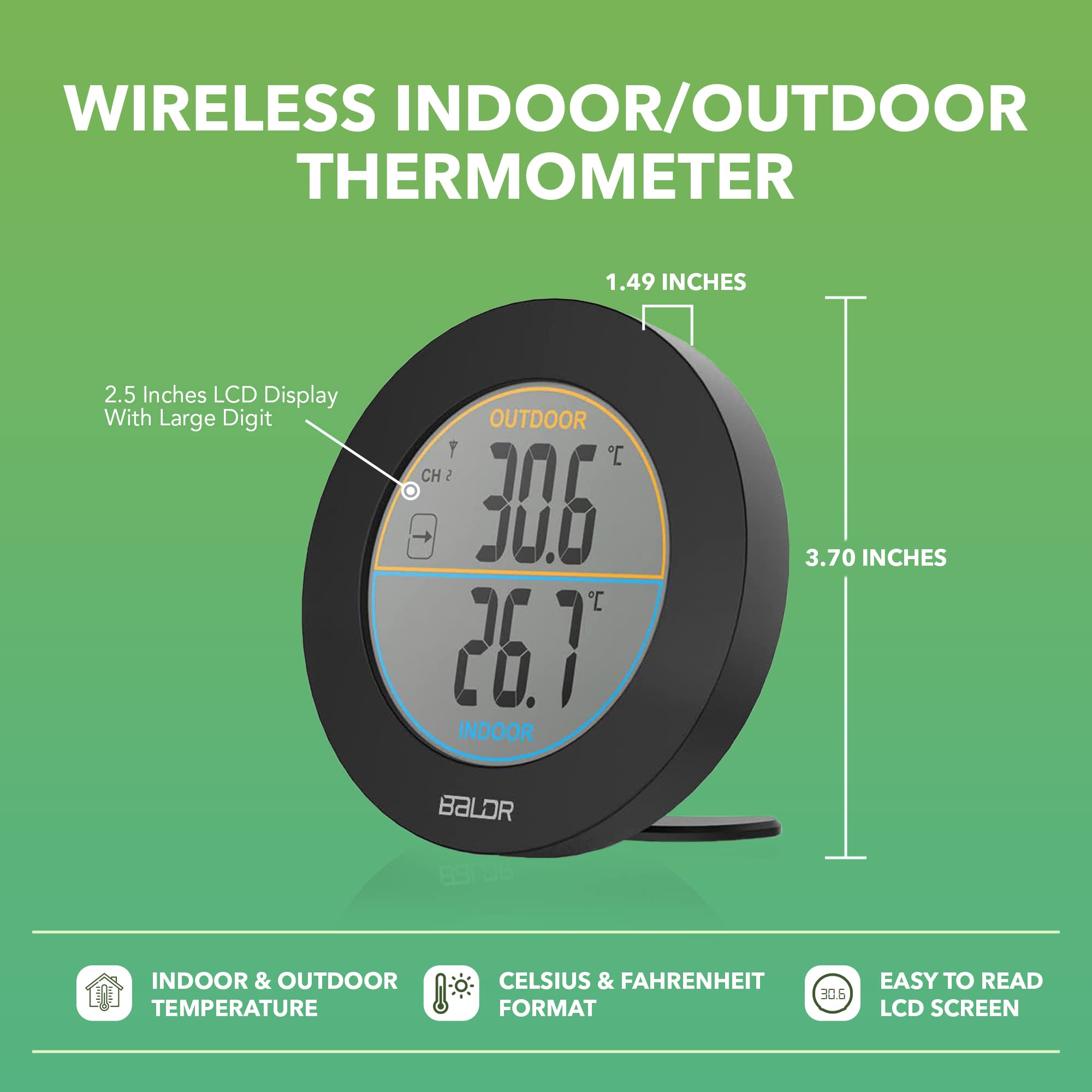 Snapklik.com : BALDR Wireless Indoor Outdoor Thermometer - 25” LCD ...