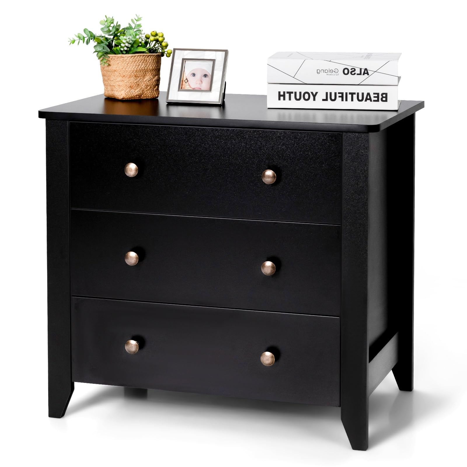 Amazon.com: DORTALA 3 Drawer Dresser, Chest of Drawers with Metal Knobs ...