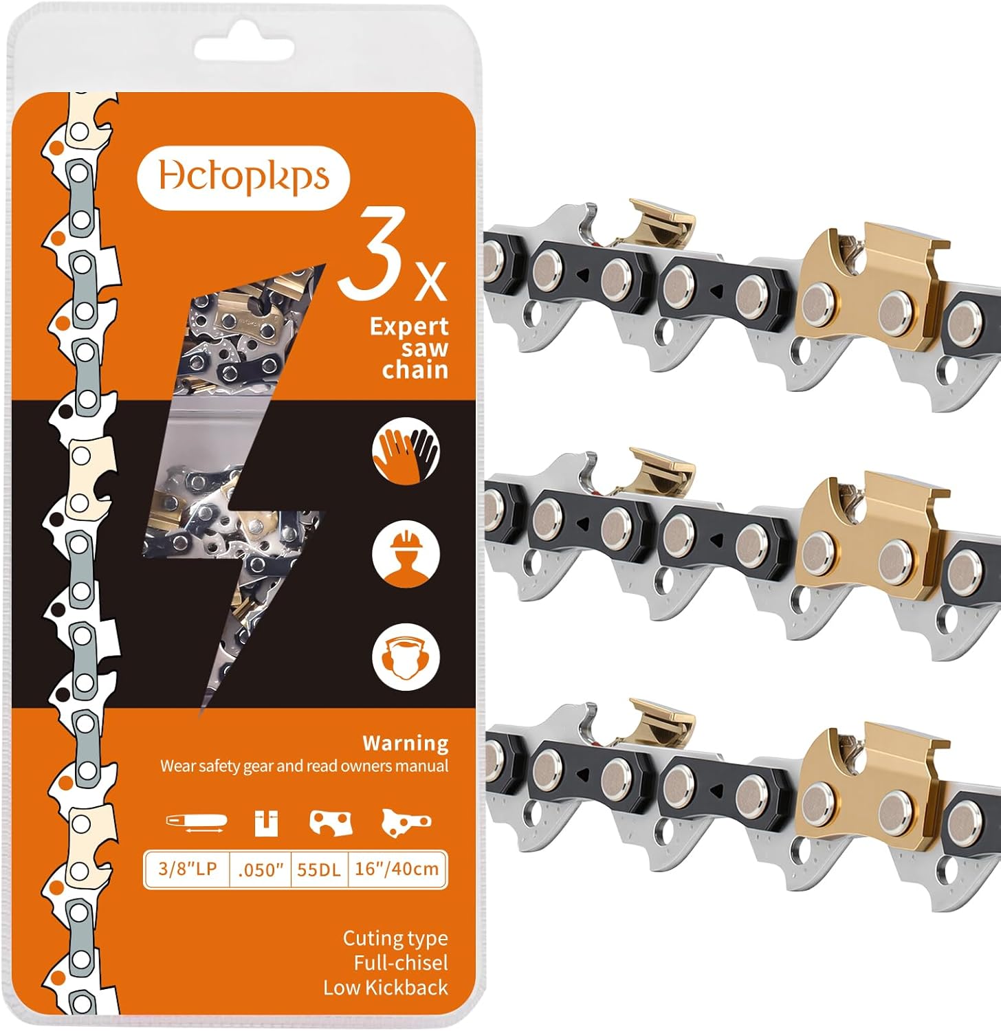 Amazon.com: 3-Pack Chainsaw Chains, 3/8" LP Pitch, .050" Gauge, 52 ...