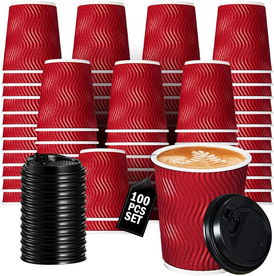 Vivva 8oz Disposable Coffee Cups with Lids (100 Pack) - to Go Paper ...
