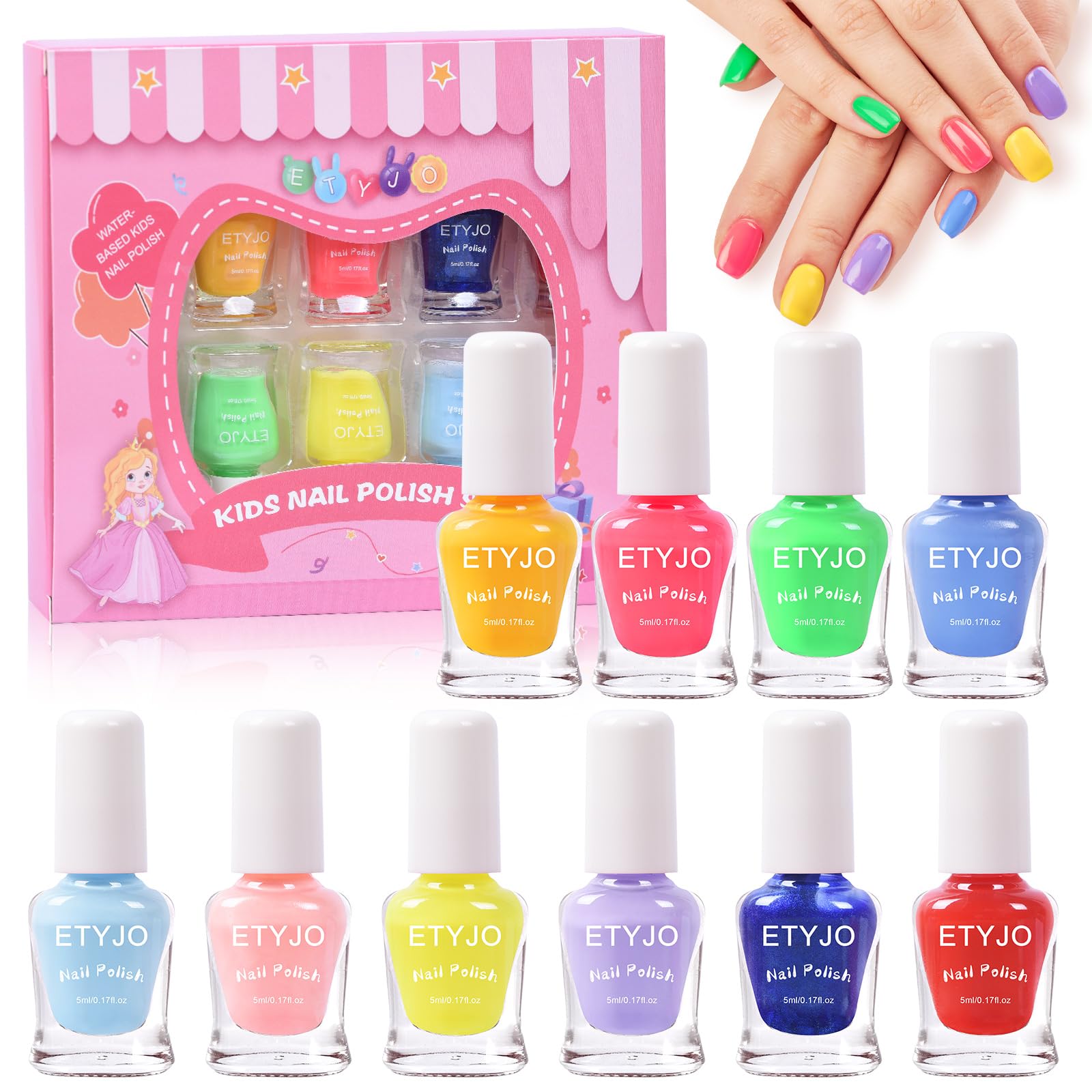 ETYJO Kids Nail Polish Sets for girls - 10 Colors Non Toxic Nail Polish ...