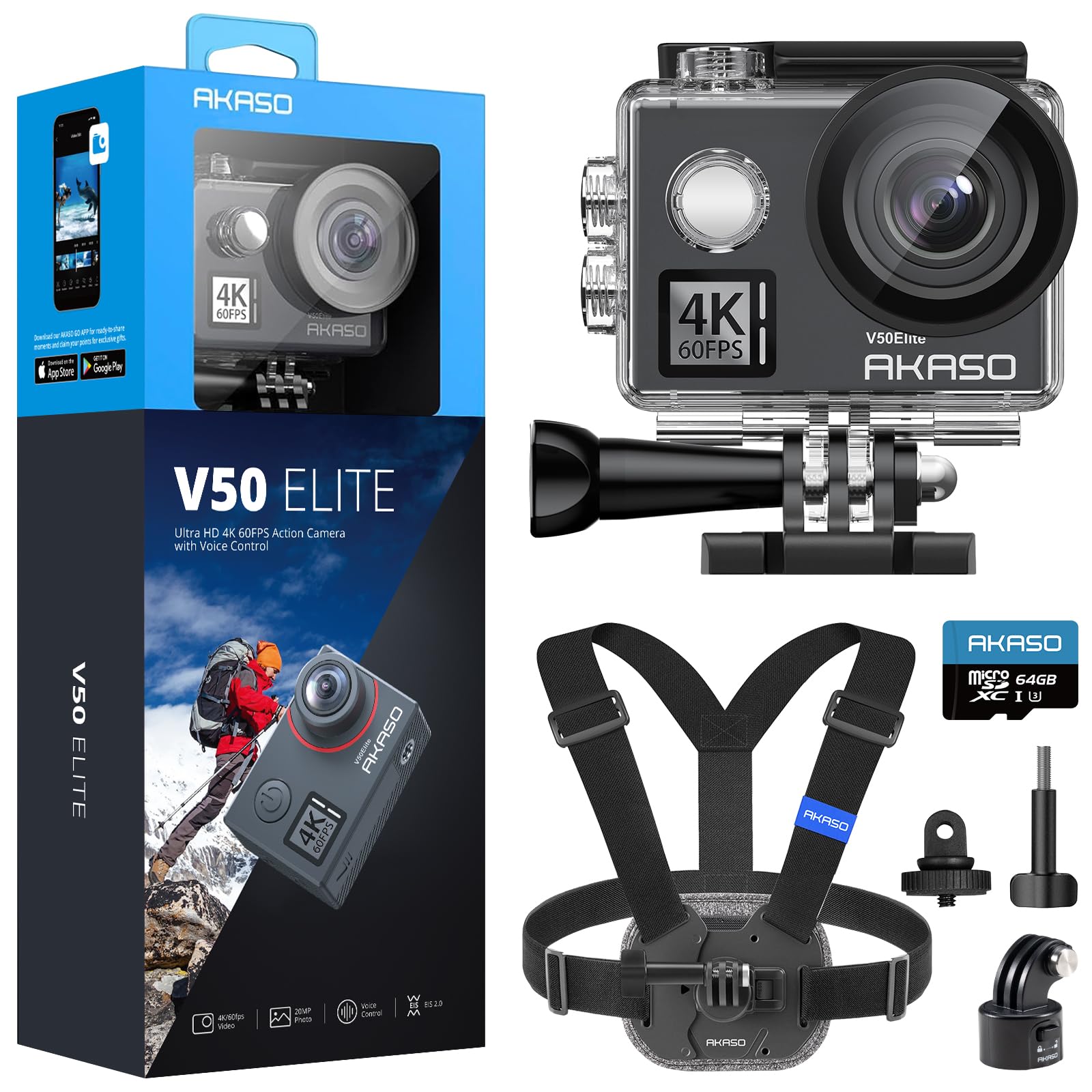 Amazon.com : AKASO V50 Elite Action Camera with MicroSDXC U3 Card and ...