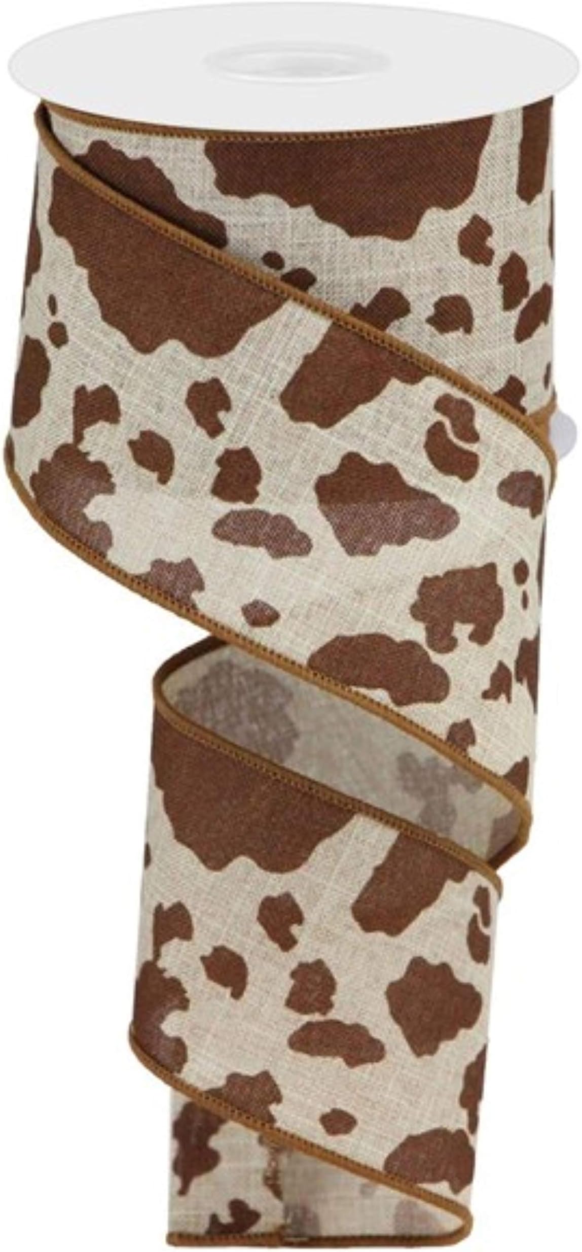 Amazon.com: Honic 4Roll Brown Cow Wired Edge Ribbon Brown White Cow ...