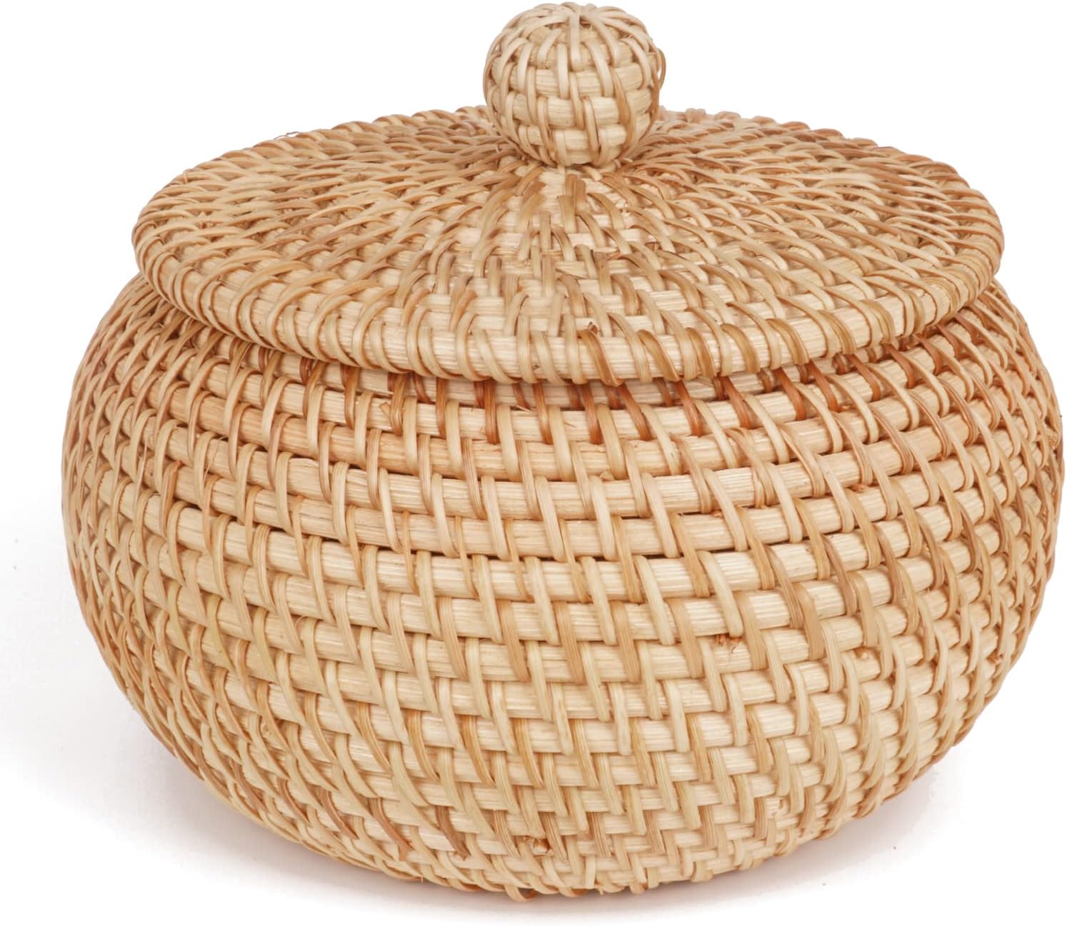 Amazon.com: Round Rattan Boxes with Lid Hand-Woven Multi-Purpose Wicker ...