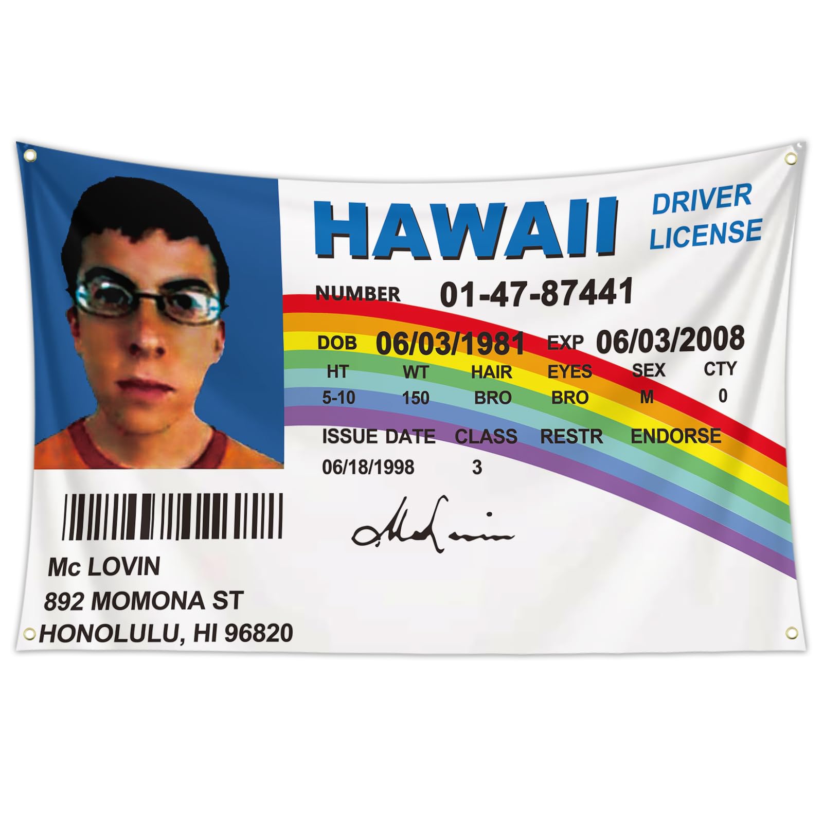 Amazon.com : McLovin ID Flag, 3x5 Ft Funny Flags for College Dorm Room ...