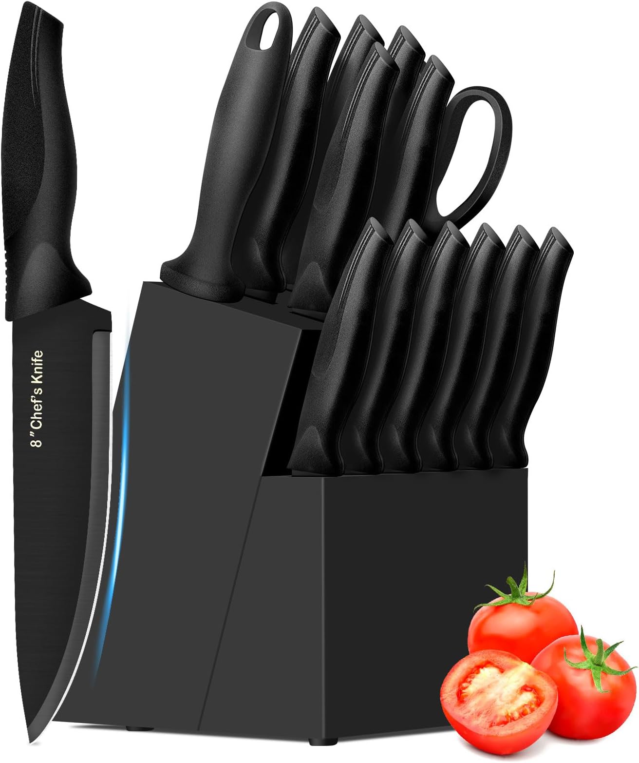 Amazon.com: Knife Set with Sharpener – 15 pcs High Carbon Stainless ...