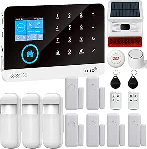 Amazon.com : YBJ 17-Piece-Kit WiFi Wireless Home Alarm System with Outdoor Solar Alarm, DIY 4G ...
