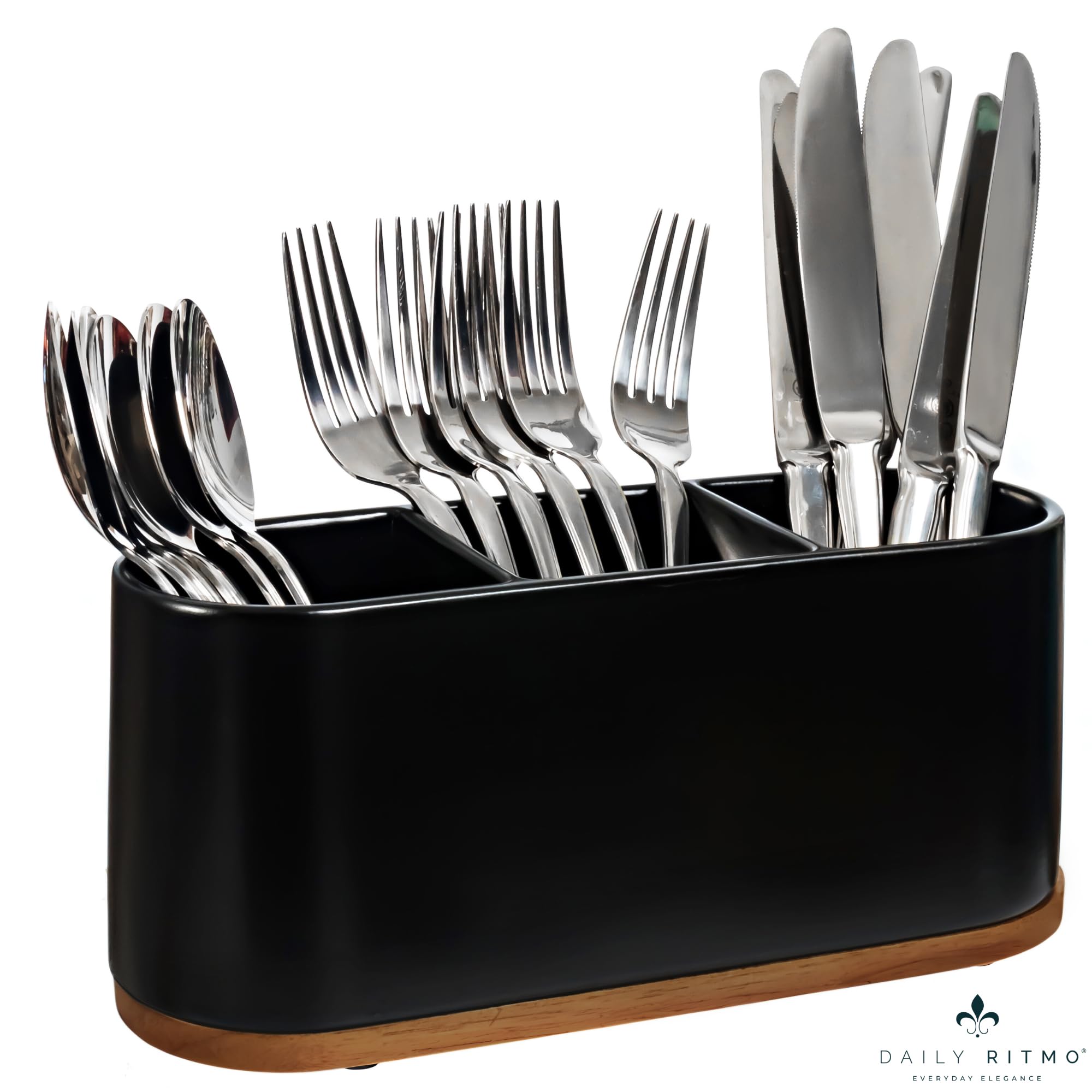 Amazon.com: DAILY RITMO® Black Countertop Silverware Holder | Oval ...