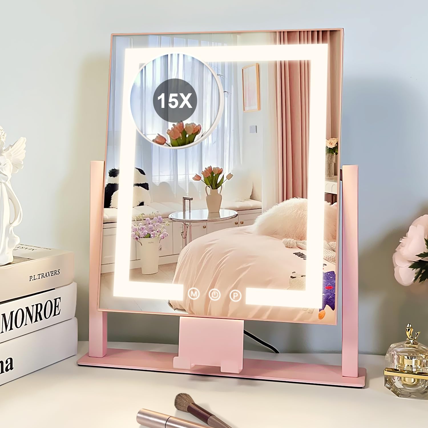 Amazon.com - LuxeVue Pink Vanity Mirror with Lights, 15X Magnification ...