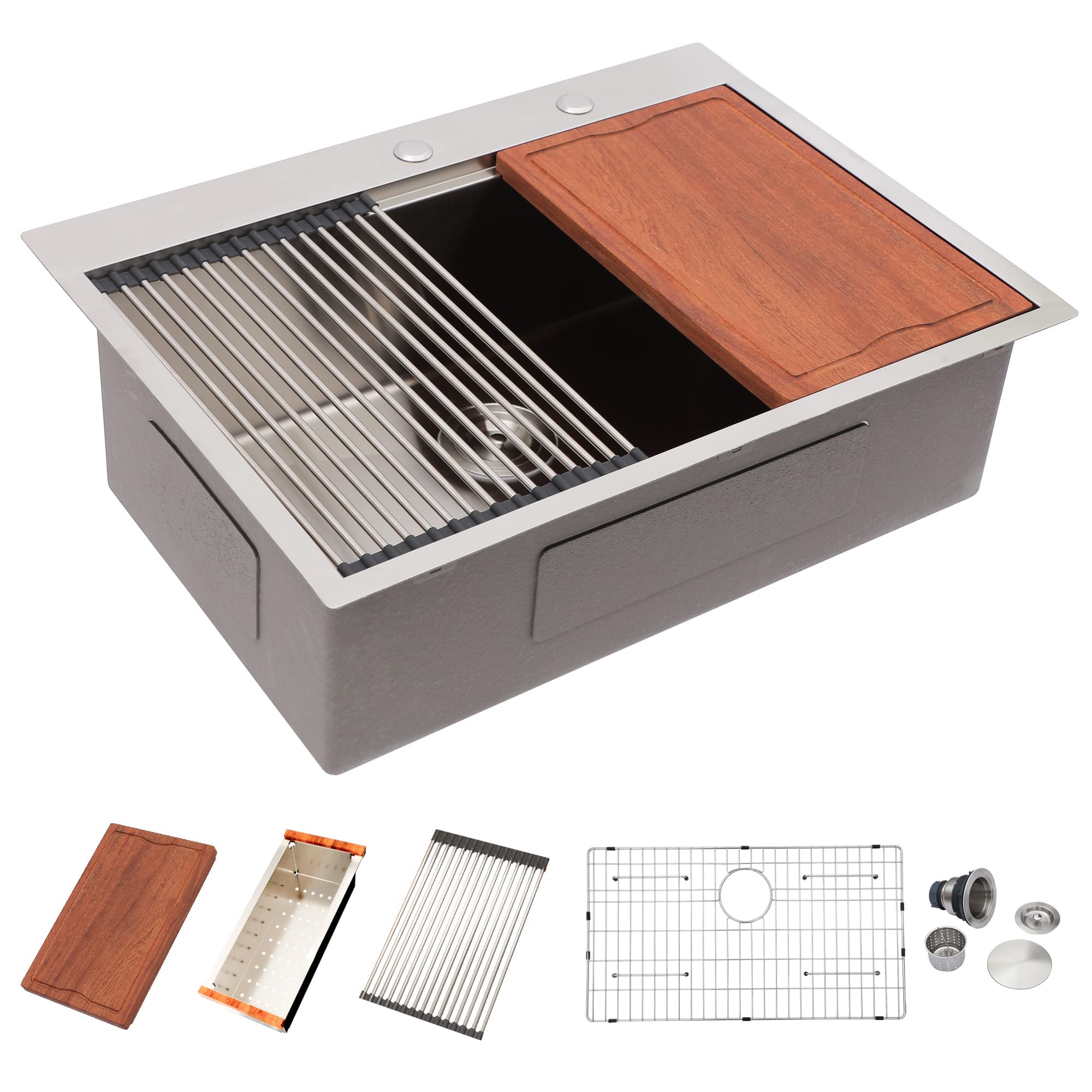 Dcolora 33 Inch Drop In Kitchen Sink Workstaton 16 Gauge Stainless ...