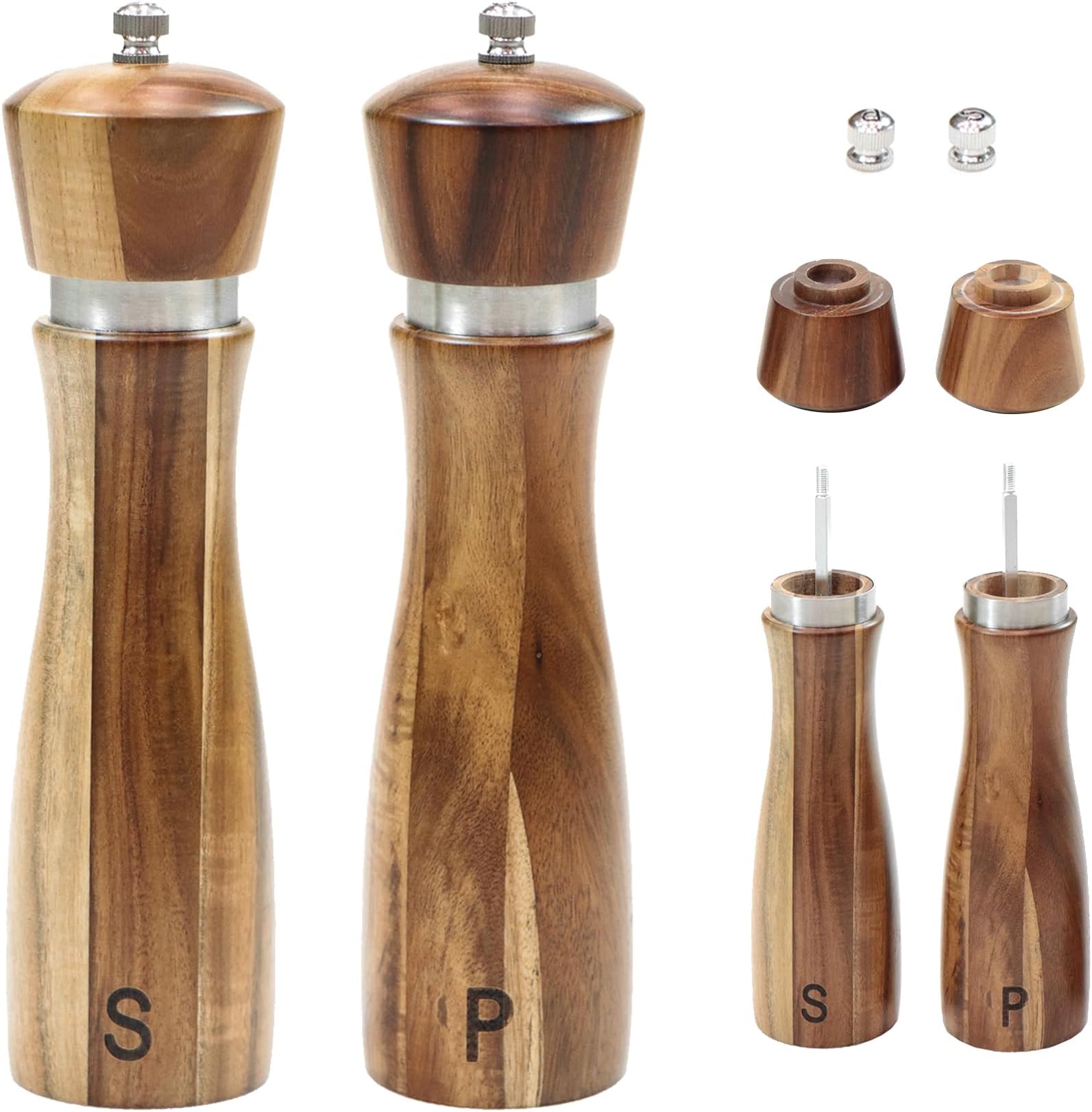 Amazon.com: CONPCONP Salt and Pepper Grinder Set - 2pcs Refillable Oak ...