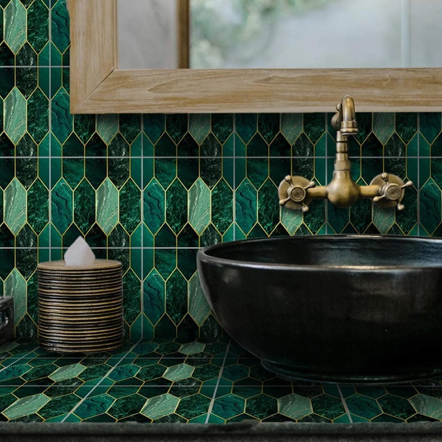 Amazon.com: 10Pcs Green Gilding Marble PVC Adhesive Tile Peel and Stick ...
