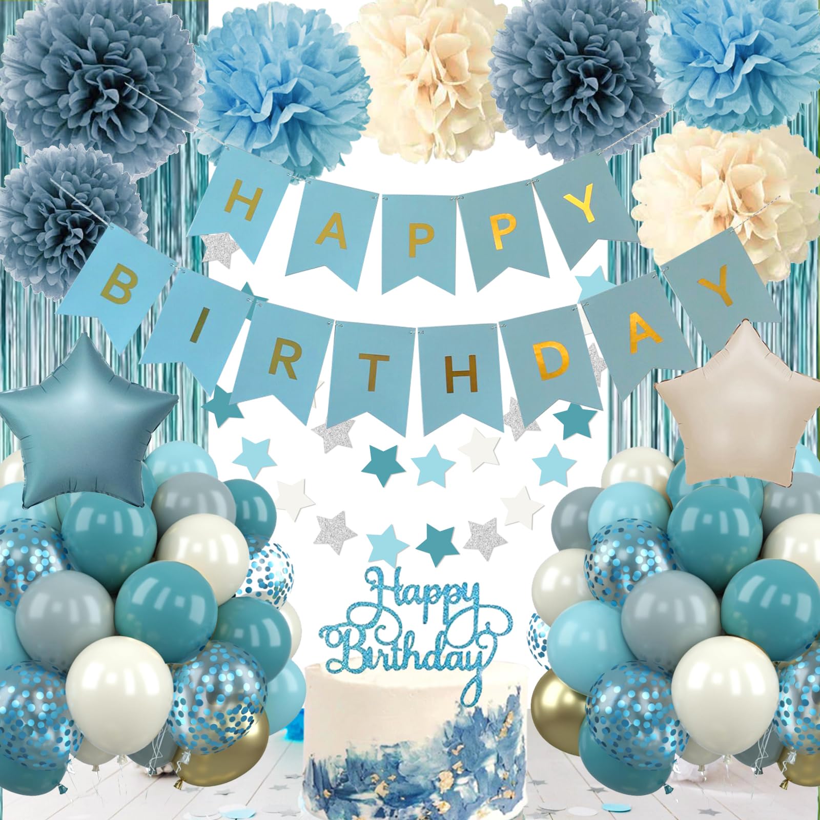 Amazon.com: Blue Birthday Decorations - Blue Party Decor Balloons with ...