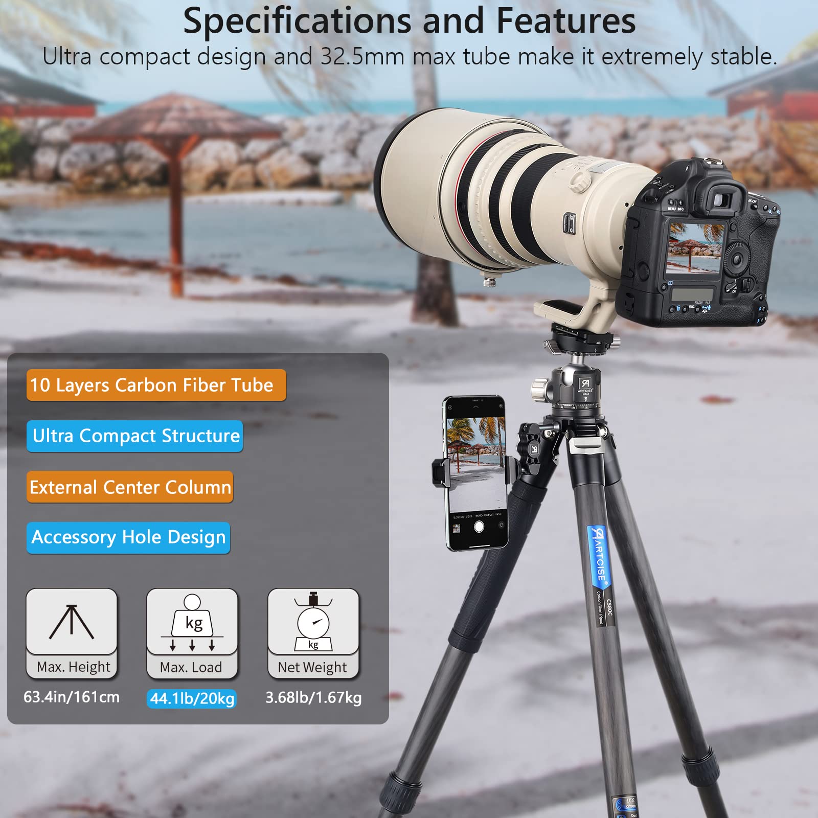 Compact Tripod Stand Carbon Fiber Camera Tripod - Compact Travel Stand ...