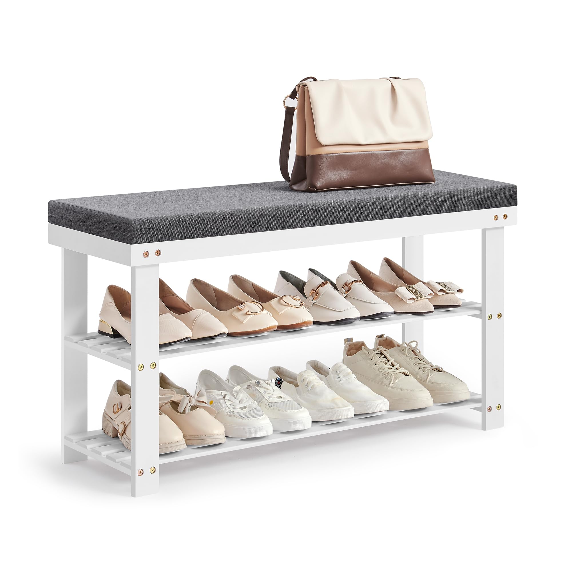 Amazon.com: SONGMICS Bamboo Shoe Bench, 3-Tier Shoe Rack, Stable Shoe ...