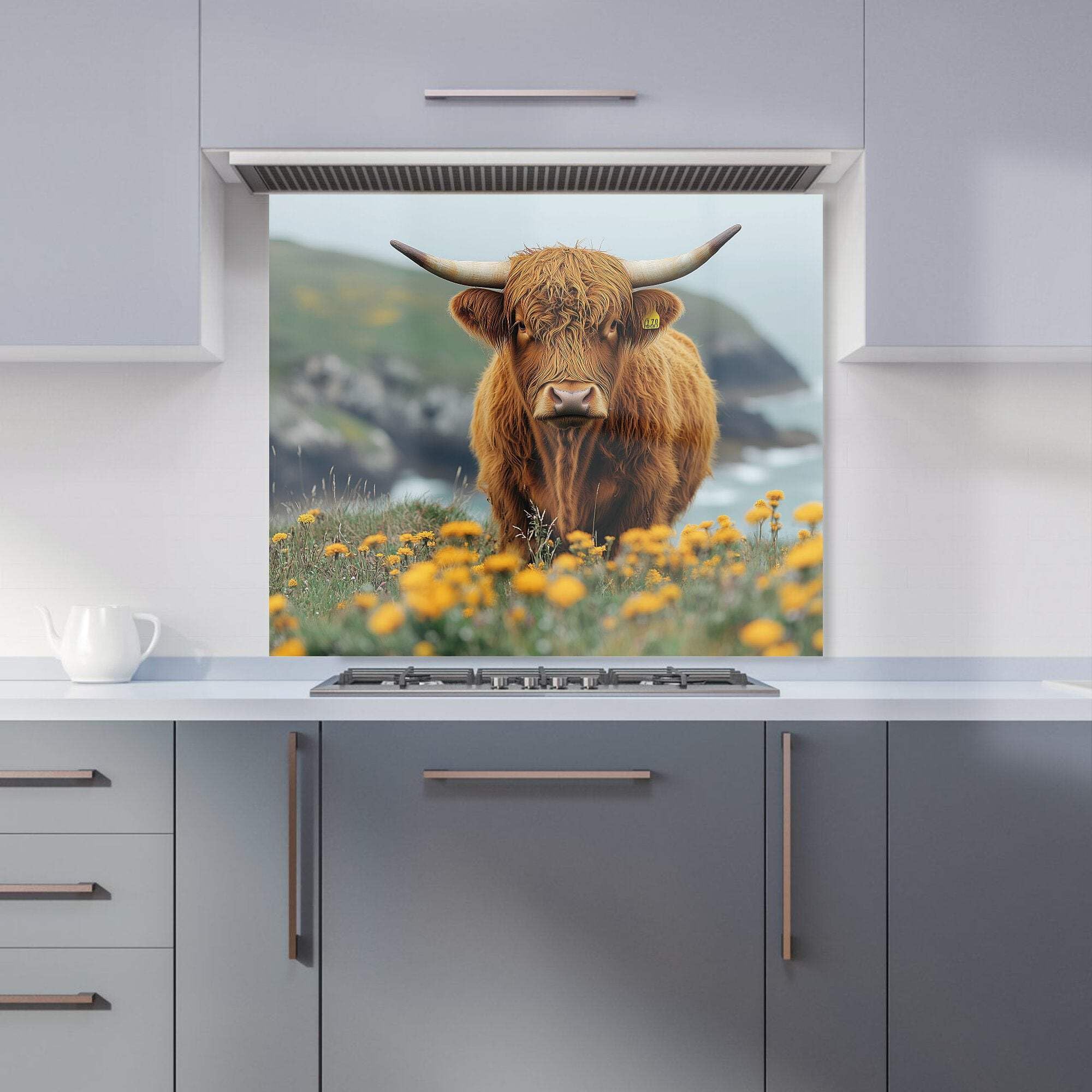 Premium Highland Cow By The Coast Kitchen Splashback 6mm Toughened ...