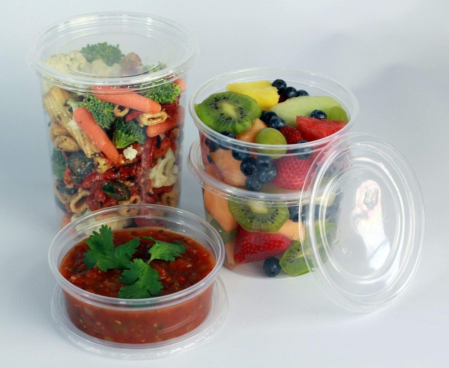 Round Food Containers Plastic Clear Storage Tubs with Lids Deli Pots ...