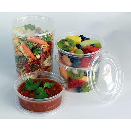 Round Food Containers Plastic Clear Storage Tubs with Lids Deli Pots ...