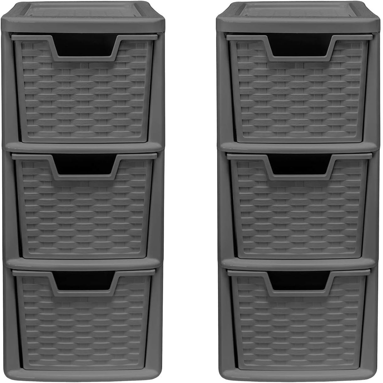4 Drawer Small Rattan Tower Unit - Grey, Set of 2 Units - 38.5cm (H) x ...