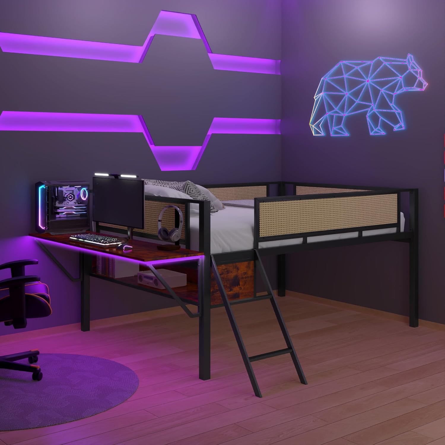 Amazon.com: Bellemave Full Loft Bed with Desk, Gaming mid loft Bed with ...