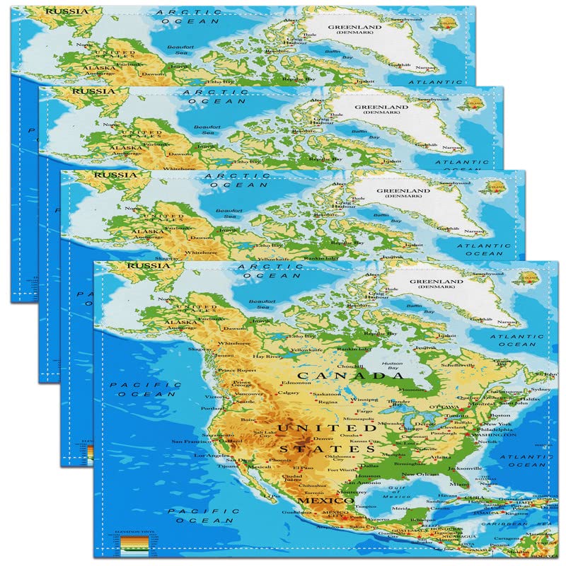 Amazon.com: World Map Table Place Mats 18"x12" Topographic Map of The ...