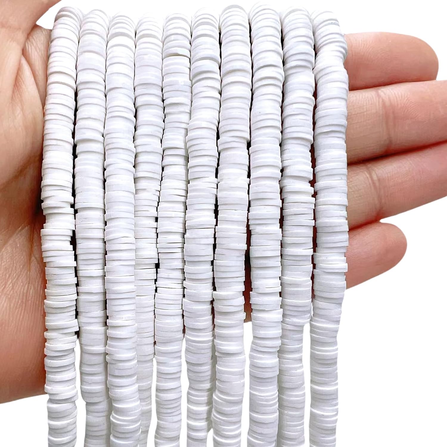 QiQnHngD 10 Strands Clay Bead, Neutral Heishi Beads for Bracelet Stack ...