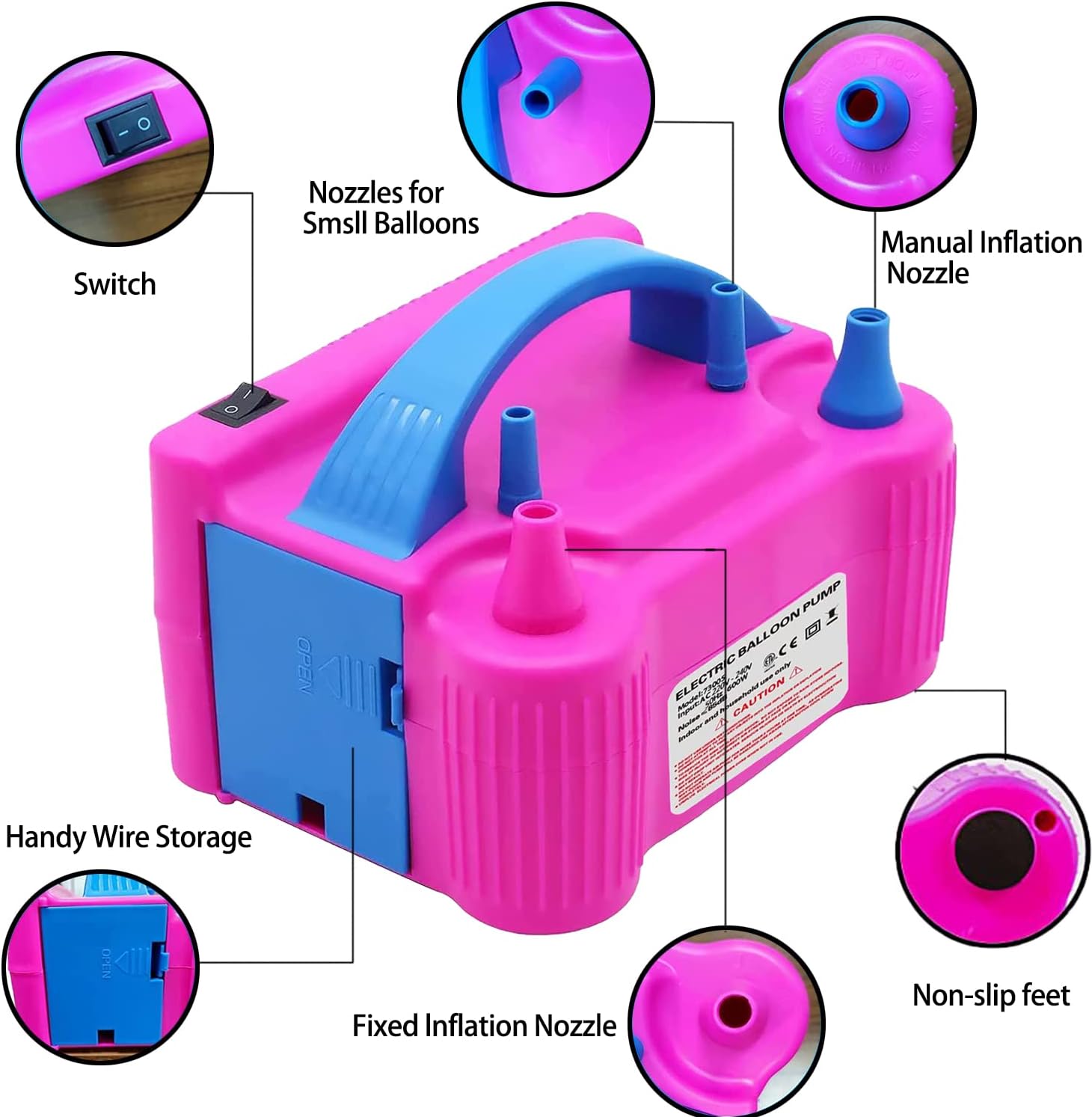 Nestling Electric Balloon Pump – Portable Dual Nozzle Balloon Pump ...