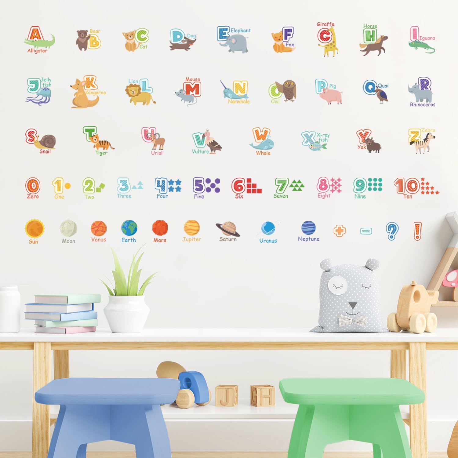 Amazon.com: HLNIUC Cartoon Animal Alphabet Stickers 50PCS ABC Wall ...
