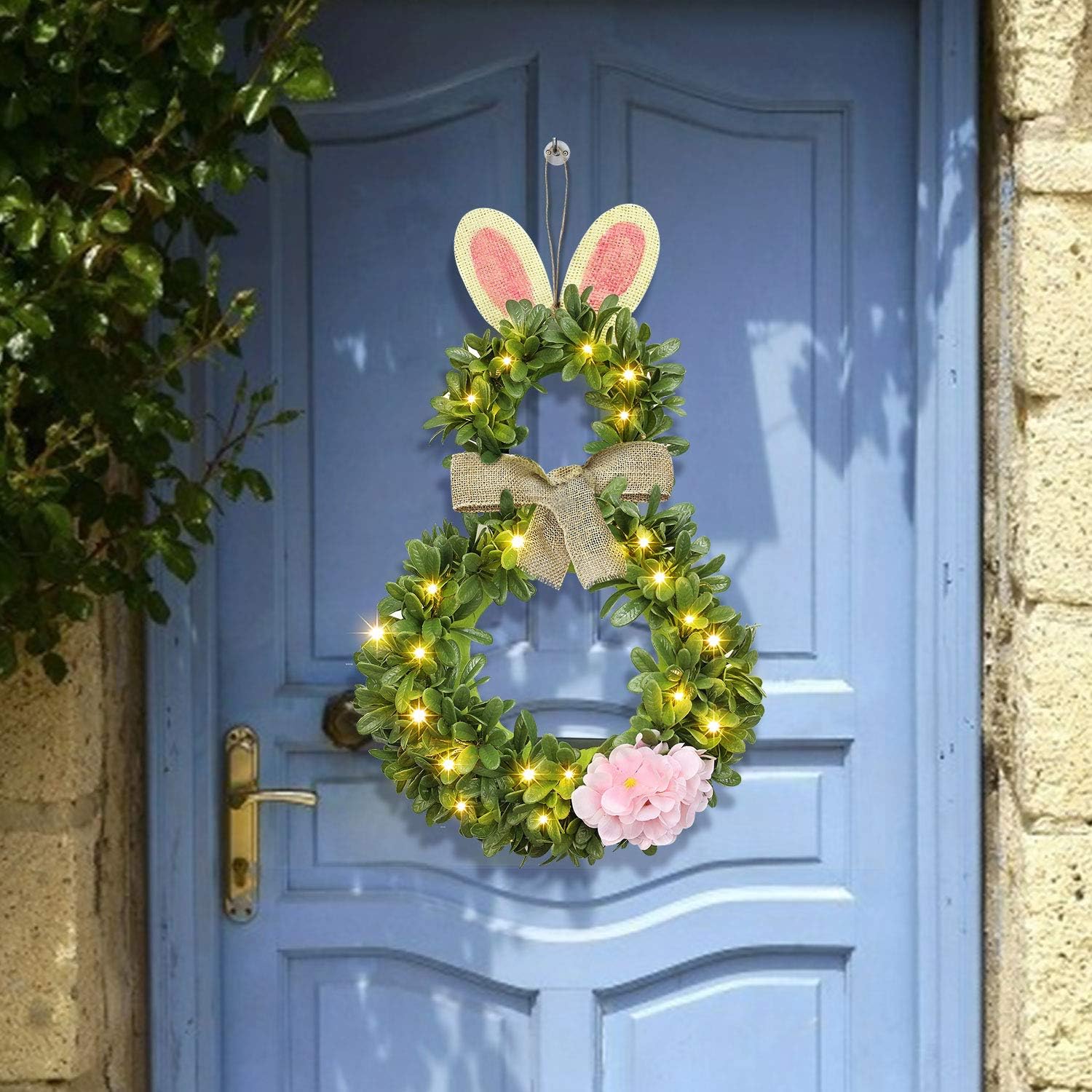 Amazon.com: Remon Pre-lit Easter Wreath Bunny with Timer, 11x20 Inch ...