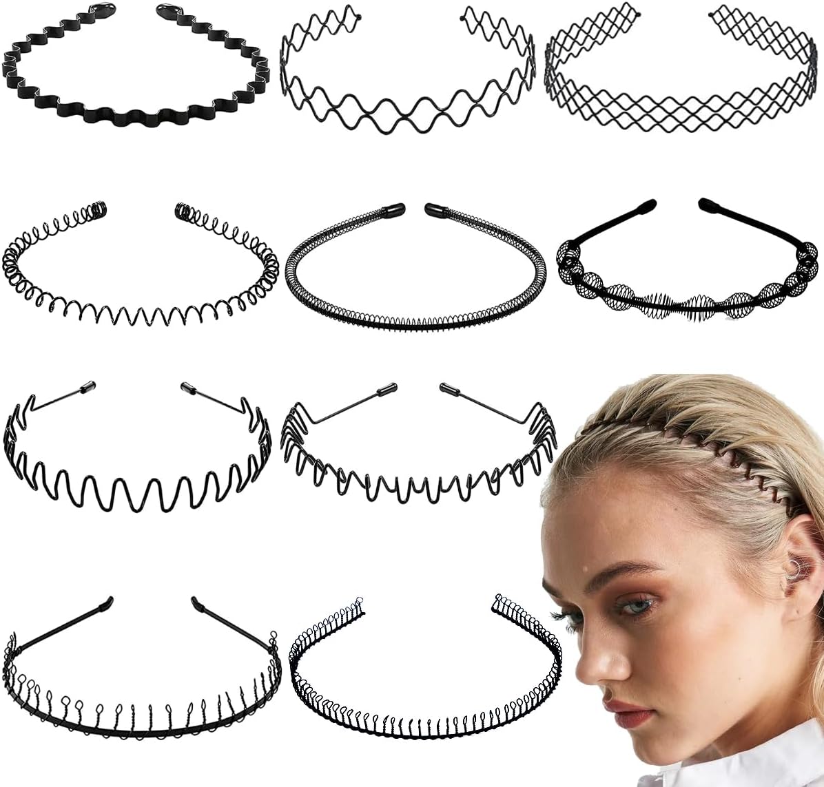 Amazon.com : BOYIVI 10 PCS Metal Hair Band for Men Women Black Wavy ...