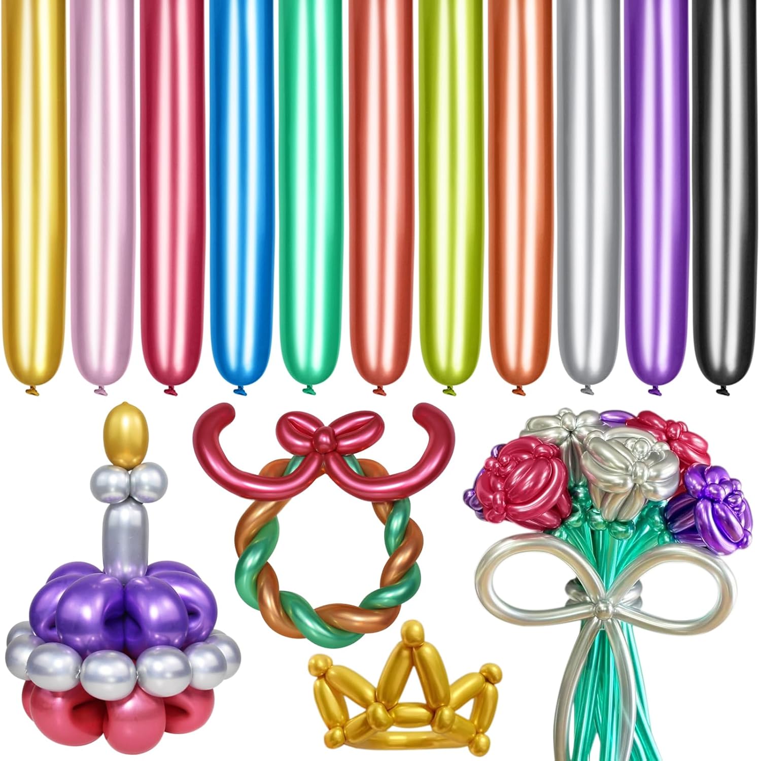 Amazon.com: LXZFCRG 260 Long Balloons, Shiny Metallic Latex Twisting ...