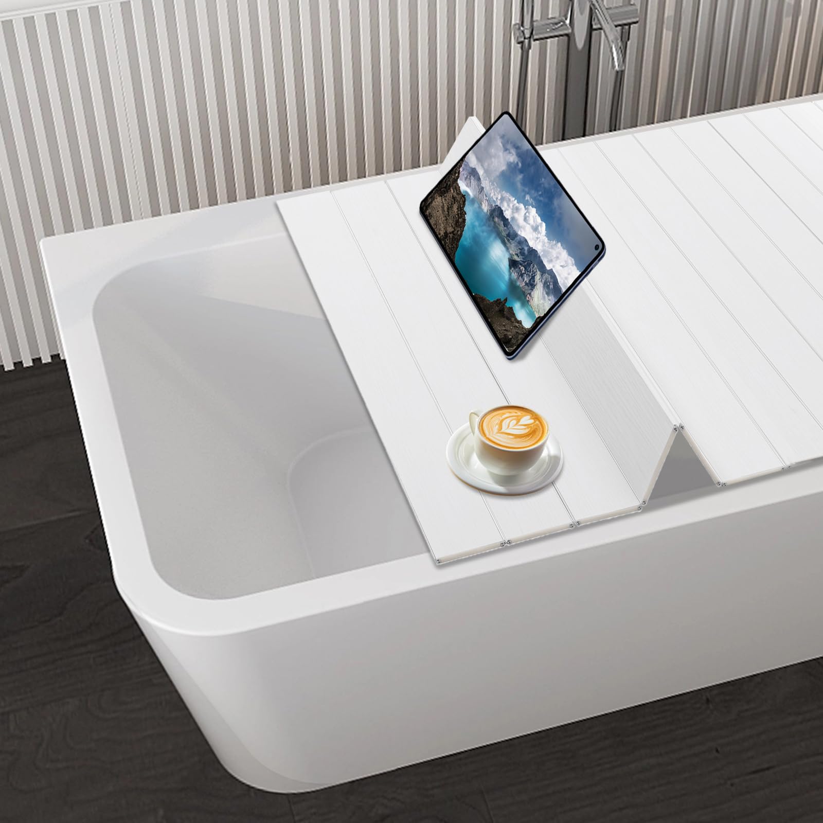 Folding Bathtub Cover, Bath Tray Bath Cover PVC Bath Caddy Tray, White ...