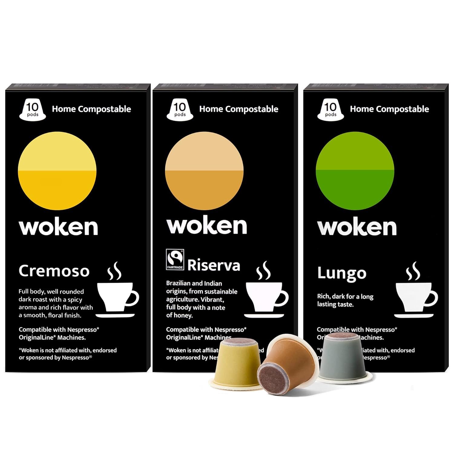 Buy WOKEN COFFEE Compostable Nespresso Pods Variety Pack - 3 Dark Roast ...