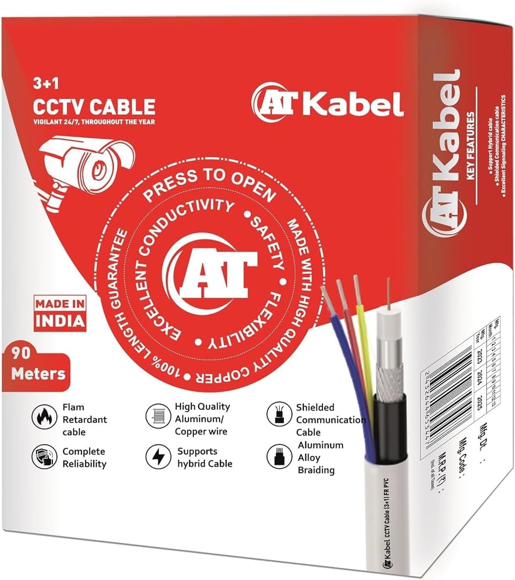 AT Kabel 90 Meter 23AWG Pure Copper 3+1 CCTV Camera Coaxial Cable For ...