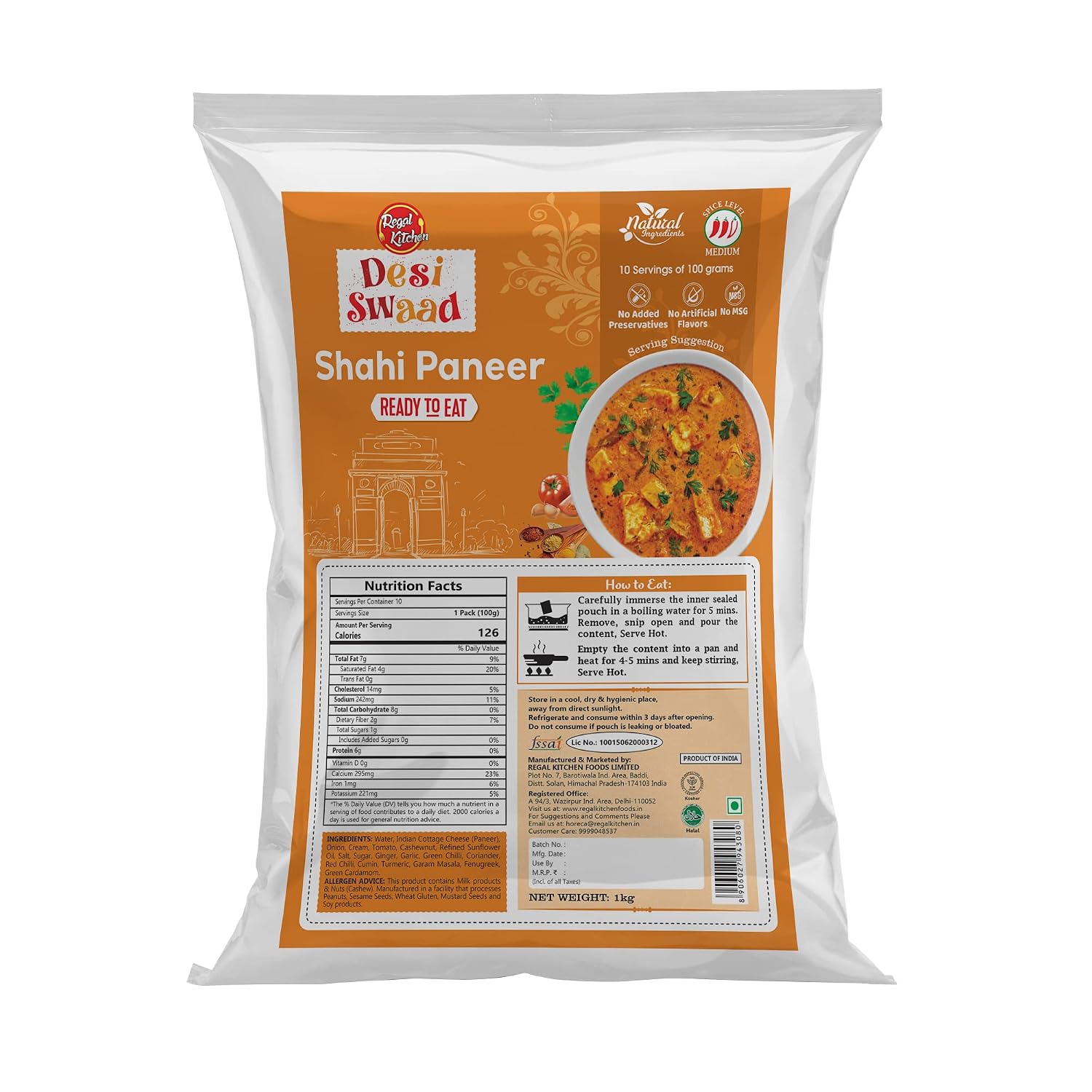 SHAHI PANEERRegal Kitchen Desi Swaad Shahi Paneer | Ready to Eat Meal ...