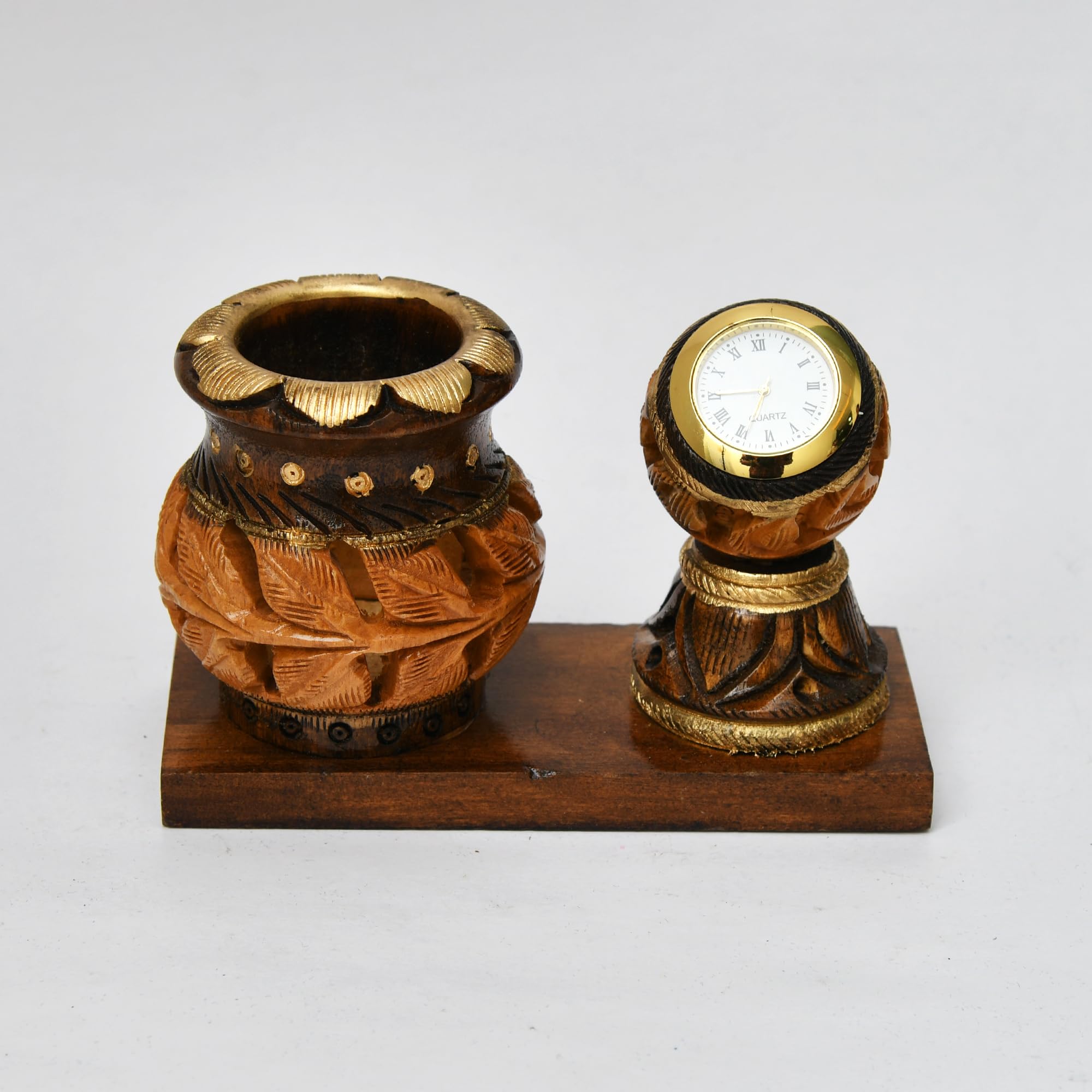 Big7 Stores Wooden Pen Stand for Office Table Stylish with Matka Shape ...