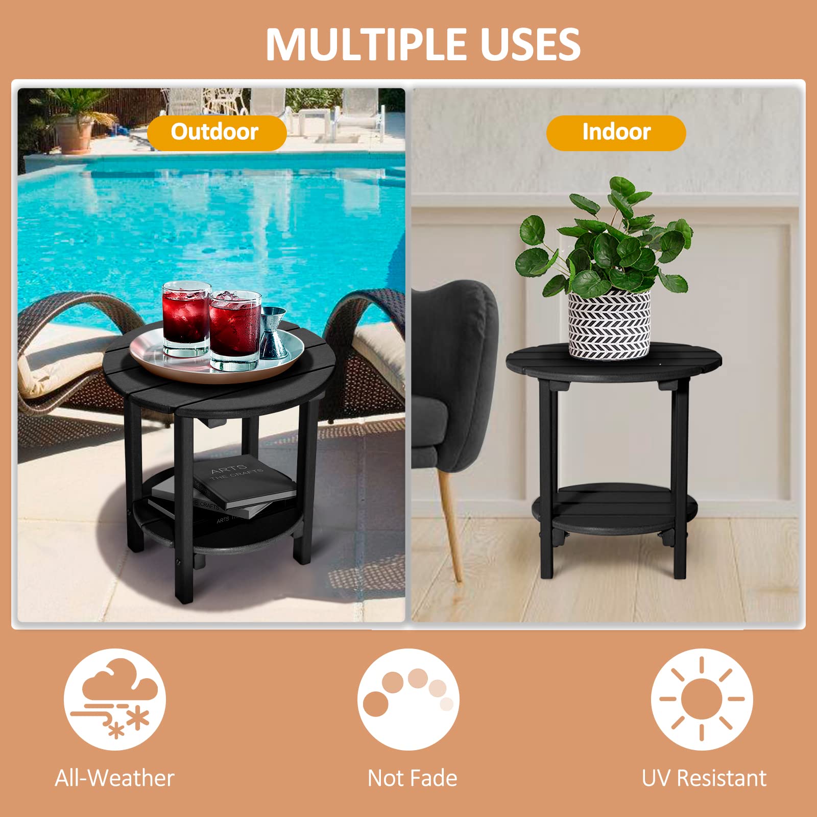 Snapklik.com : LOENIY 2 -Tier Round Outdoor Side Table HDPE Adirondack ...