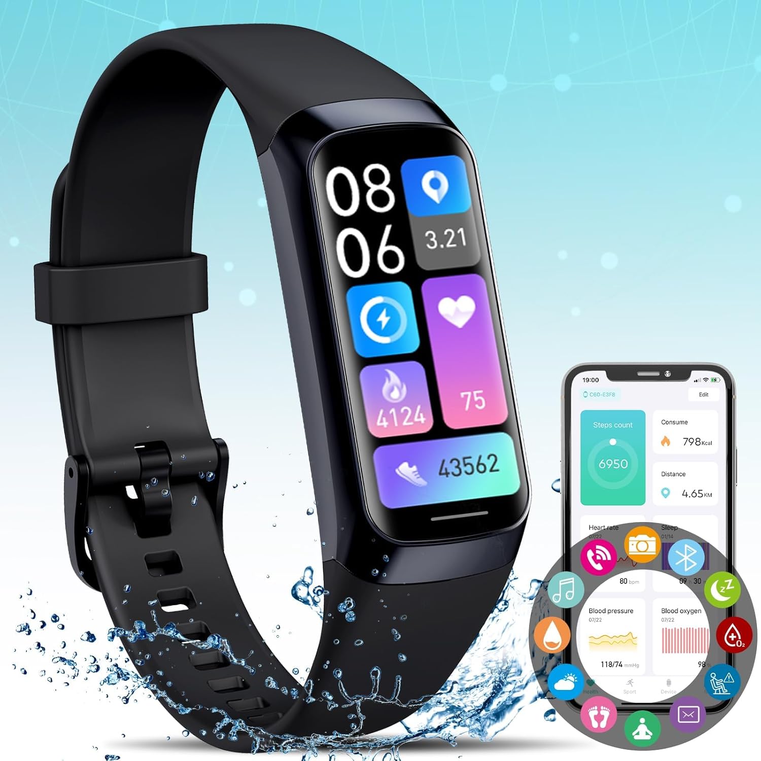 Smart Watch, Fitness Tracker Watch with Blood Pressure, Heart Rate ...