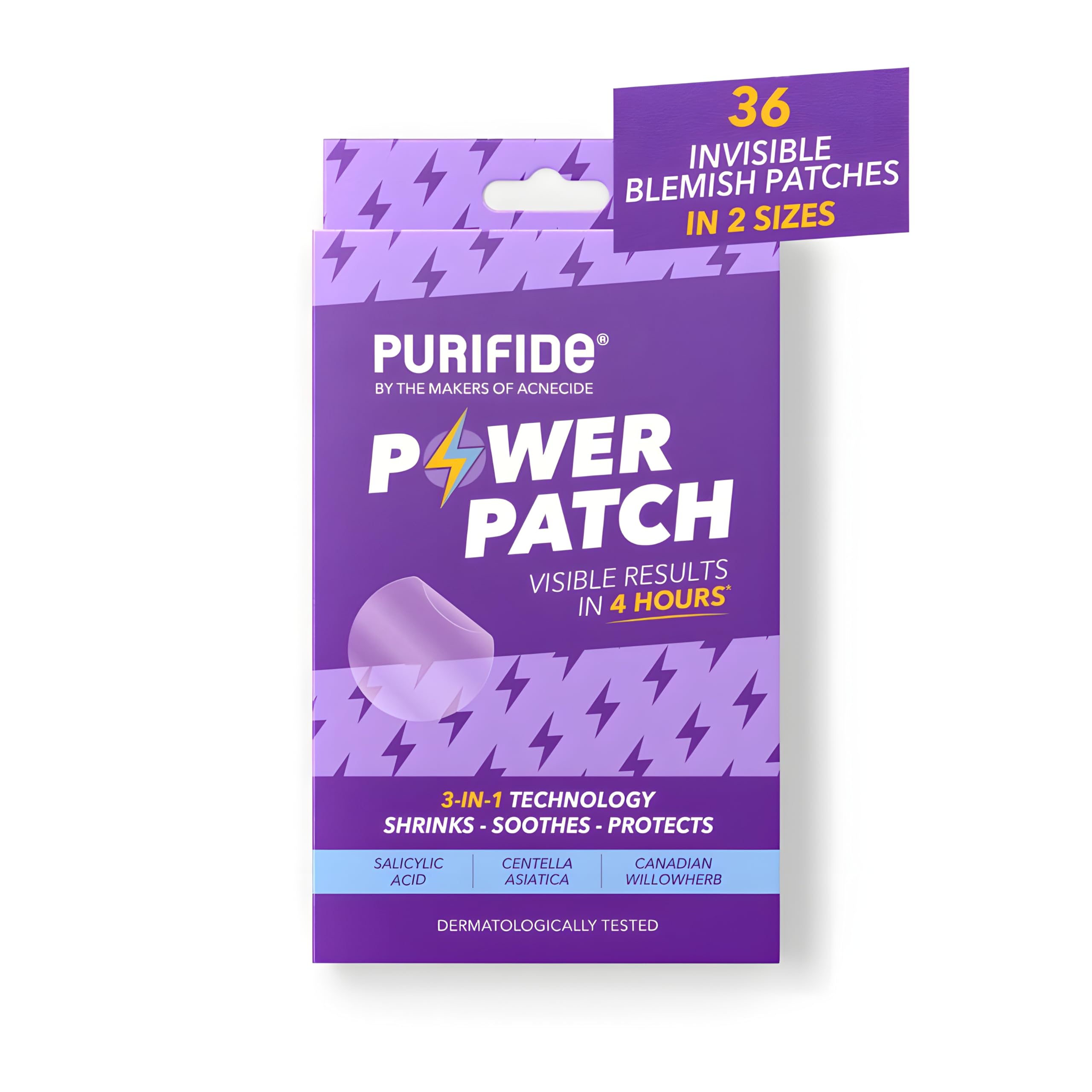 Purifide by Acnecide 3-in-1 Power Patch, Pack of 36, Salicylic Acid Pimple Patches for 4 Hour ...