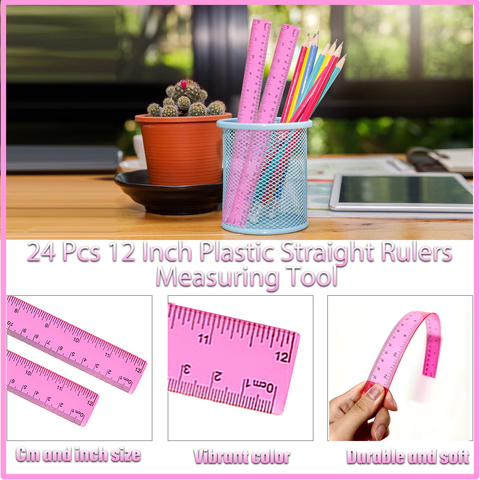 24 Pcs 12 Inch Plastic Ruler Straight Rulers Plastic Measuring Tool for ...