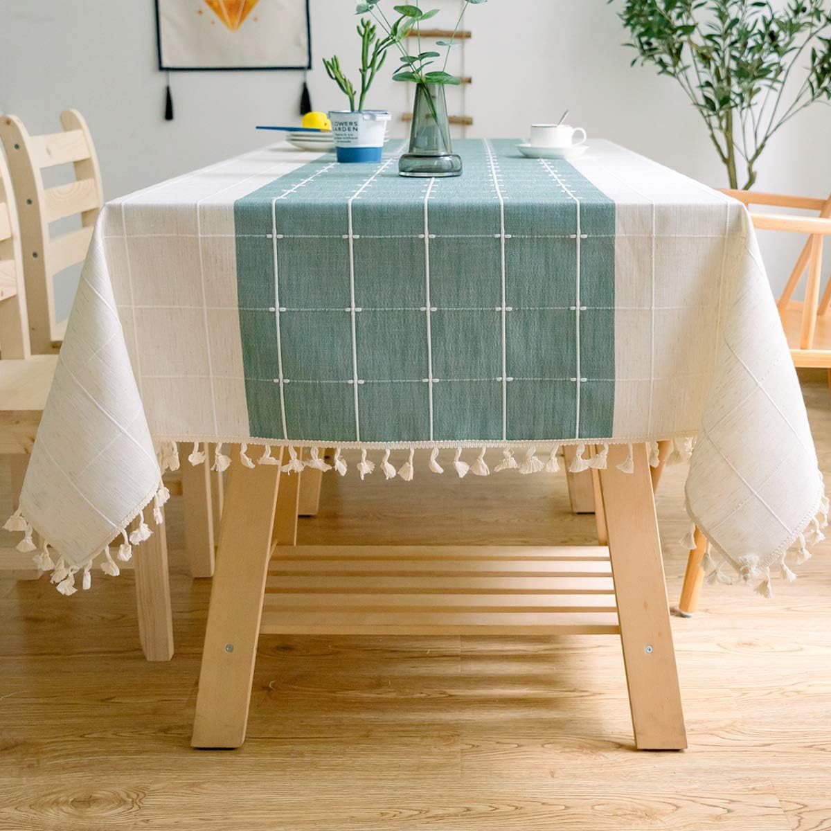 JaeMoose Nappe de Table rectangulaire en Coton et Lin Solide Broderie À ...