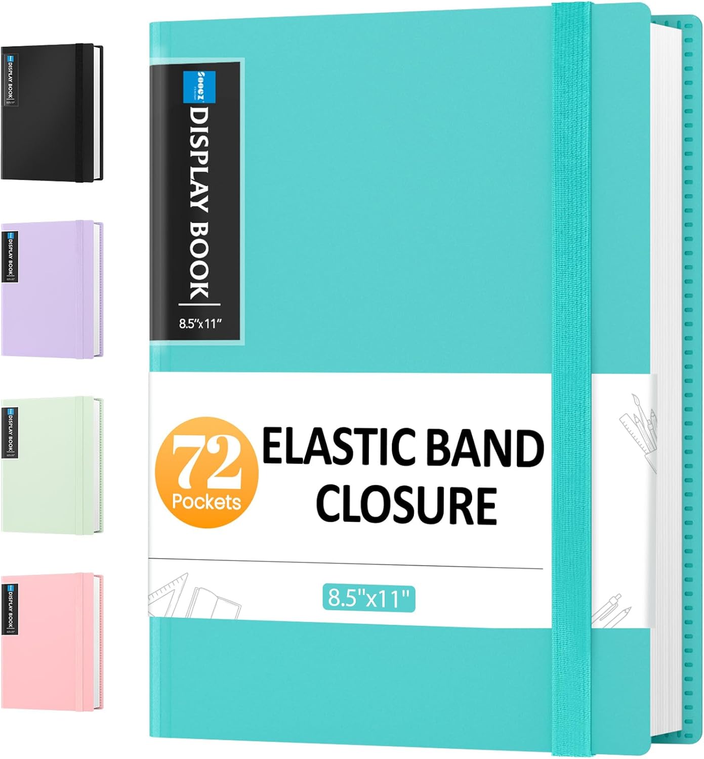 Amazon.com : Sooez 72 Pocket Binder with Plastic Sleeves & Elastic Band ...