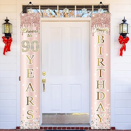 Amazon.com: 90th Birthday Decorations Door Banner for Women, Pink Rose ...