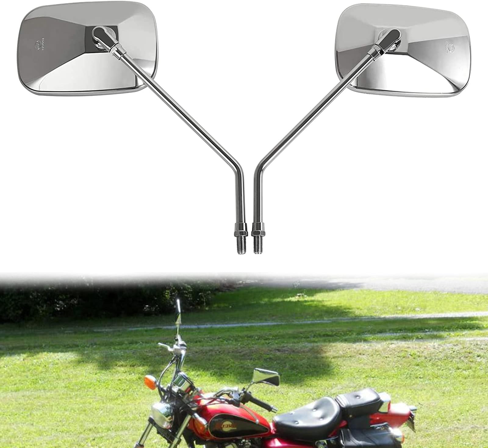 Auzkong Motorcycle Mirrors Chrome, Universal 10mm Motorcycle Rear View ...