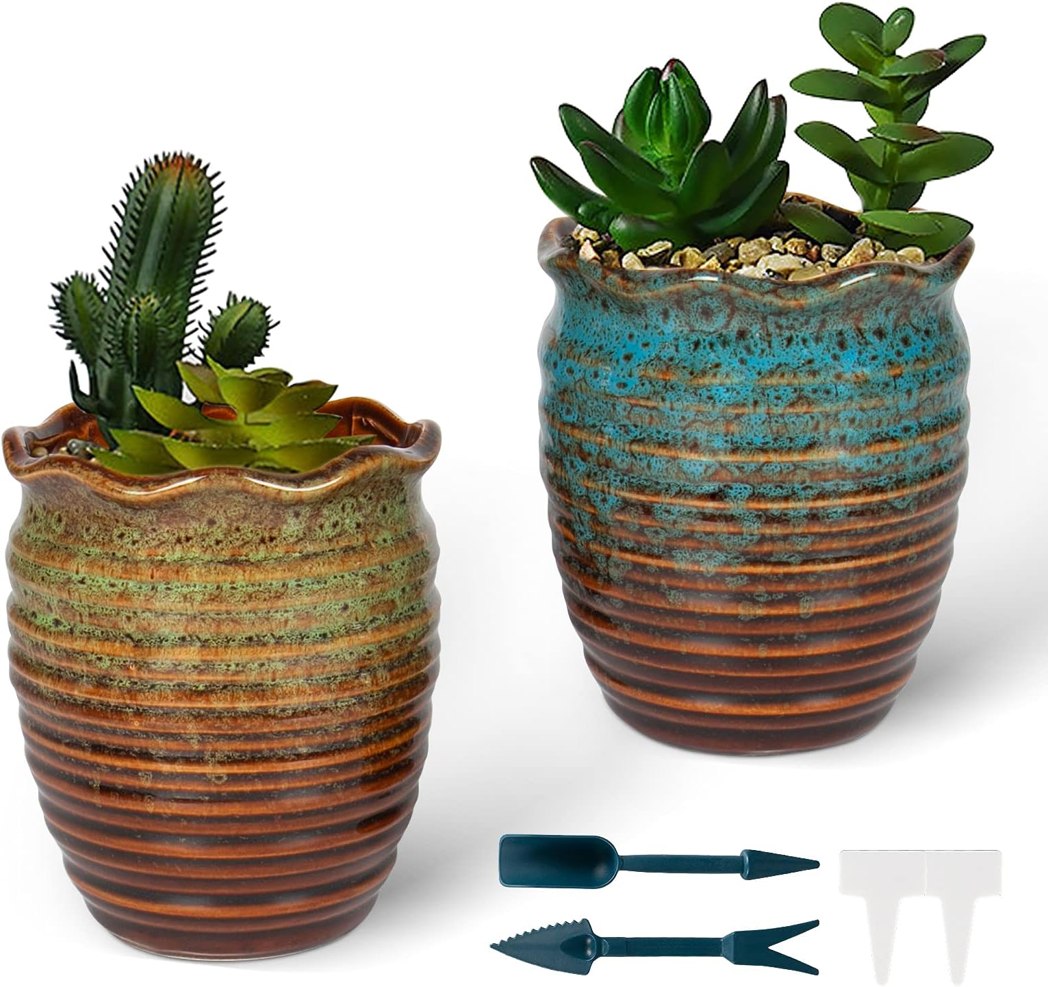 Amazon.com: Yuccasly 4 Piece Ceramic Plant Pots Indoor Pots Set with ...