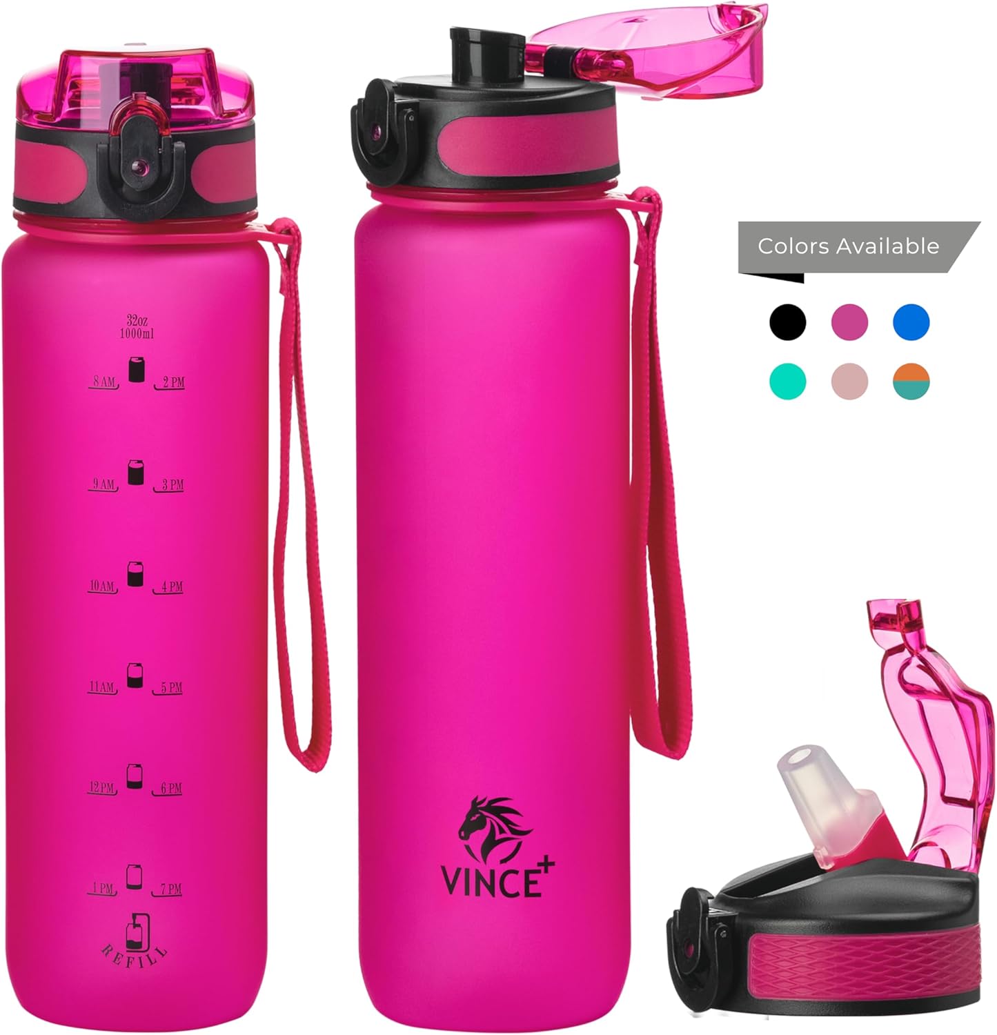 Amazon.com: VINCEPLUS 32oz Titan Water Bottle with Time-Marked, 2 Lids ...