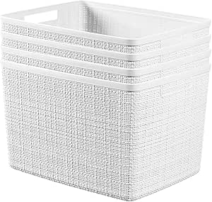 Curver Jute Decorative Plastic Organization and Storage Basket Perfect ...