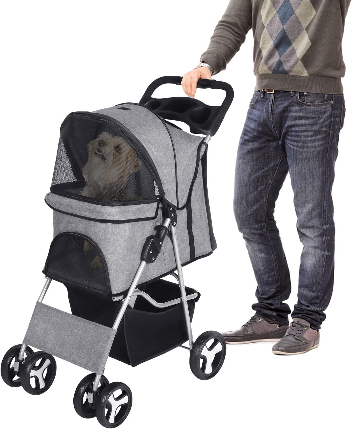 Nisorpa Pet Travel Stroller 4 Wheels Dog Pushchair Stroller Foldable ...