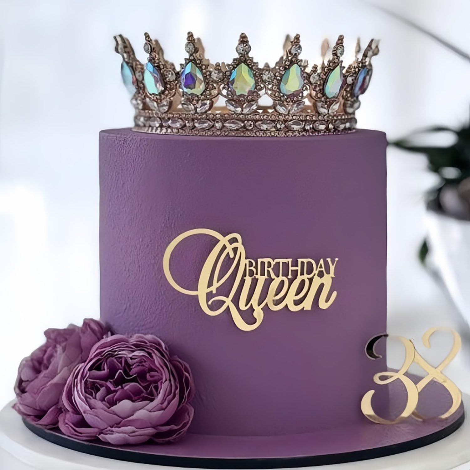 Amazon.com: SRMIRO Birthday Queen Cake Topper Acrylic Gold Cake ...